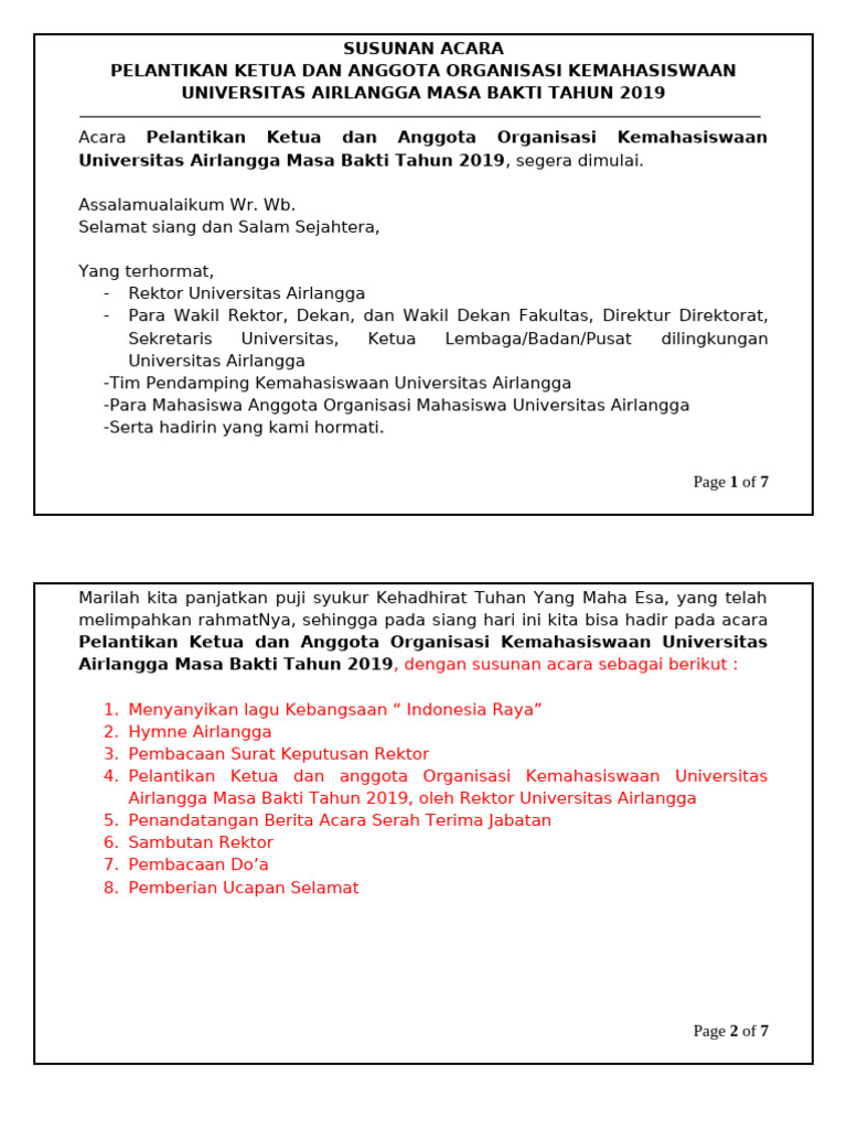Naskah MC Pelantikan Ormawa | PDF
