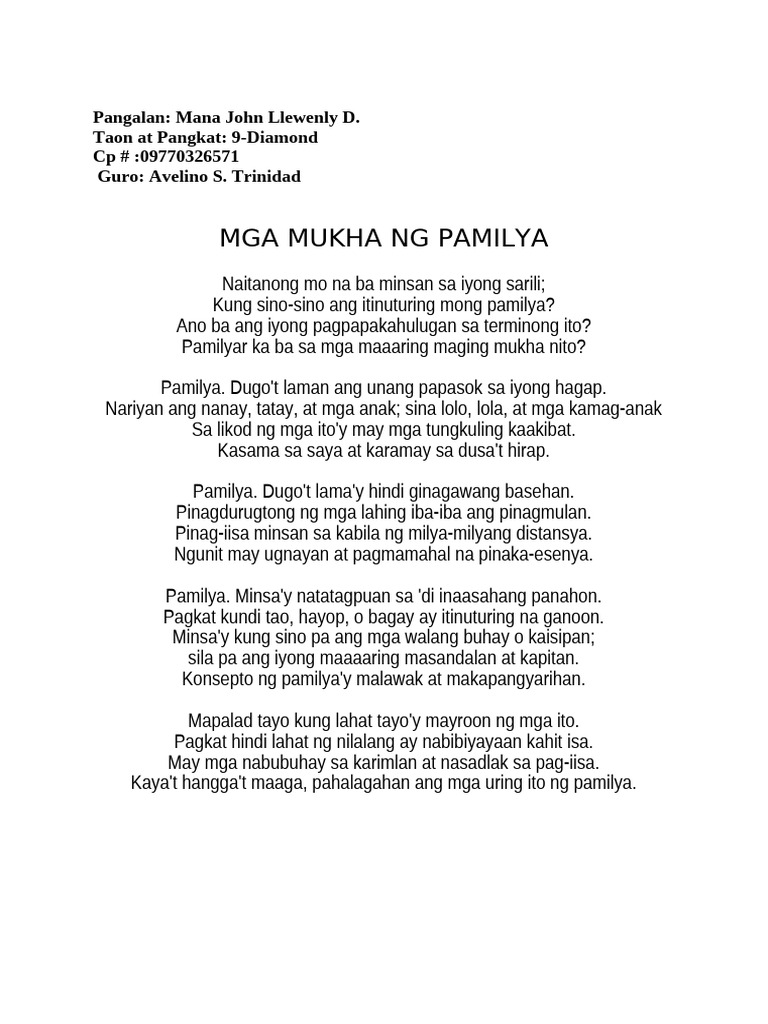 Tula - Mga Mukha NG Pamilya | PDF