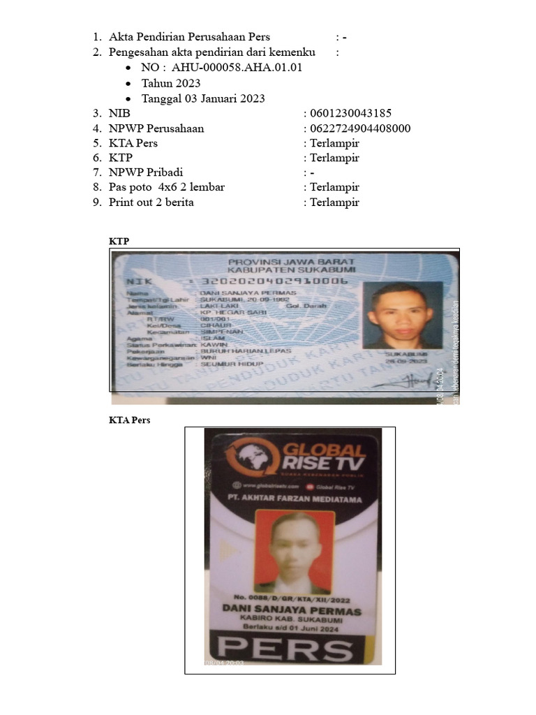 Akta Pendirian Perusahaan Pers | PDF