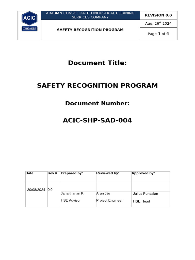 ACIC-SHP-SAD-004-Safety Recognition Program | PDF