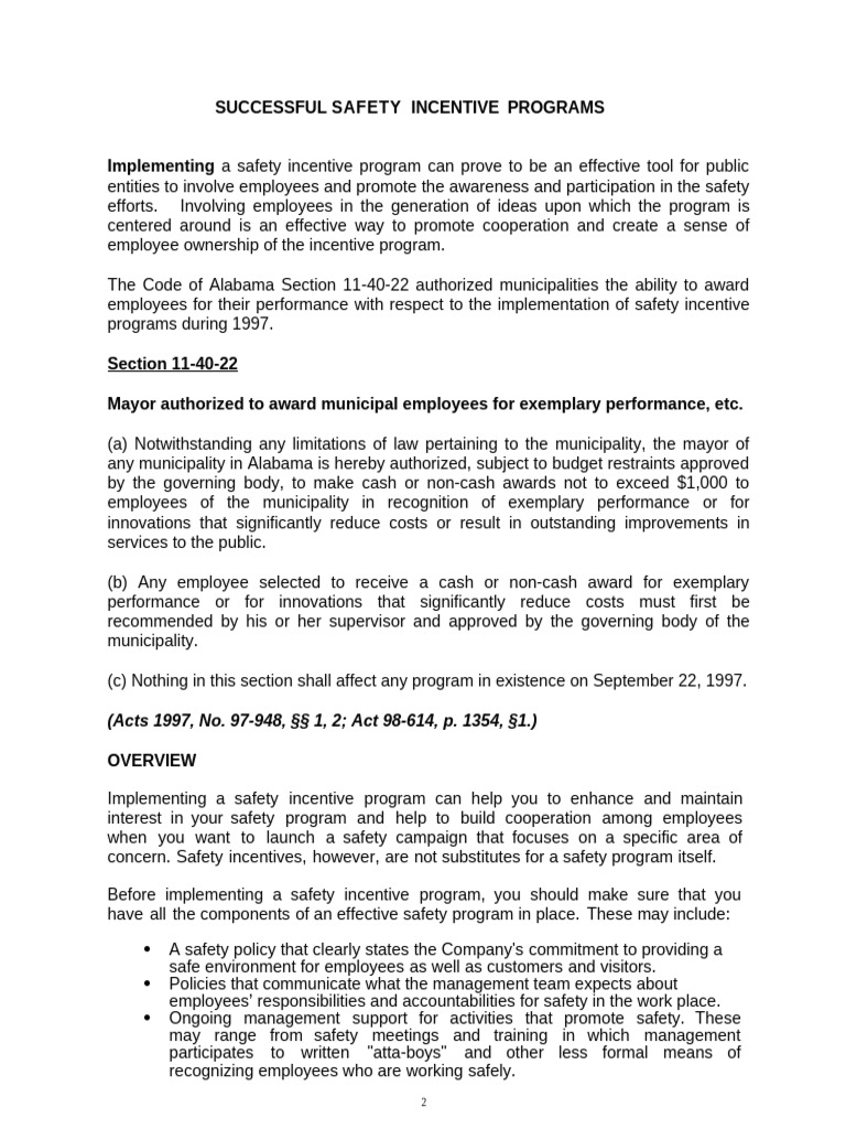 Safety Incentive Programs | PDF
