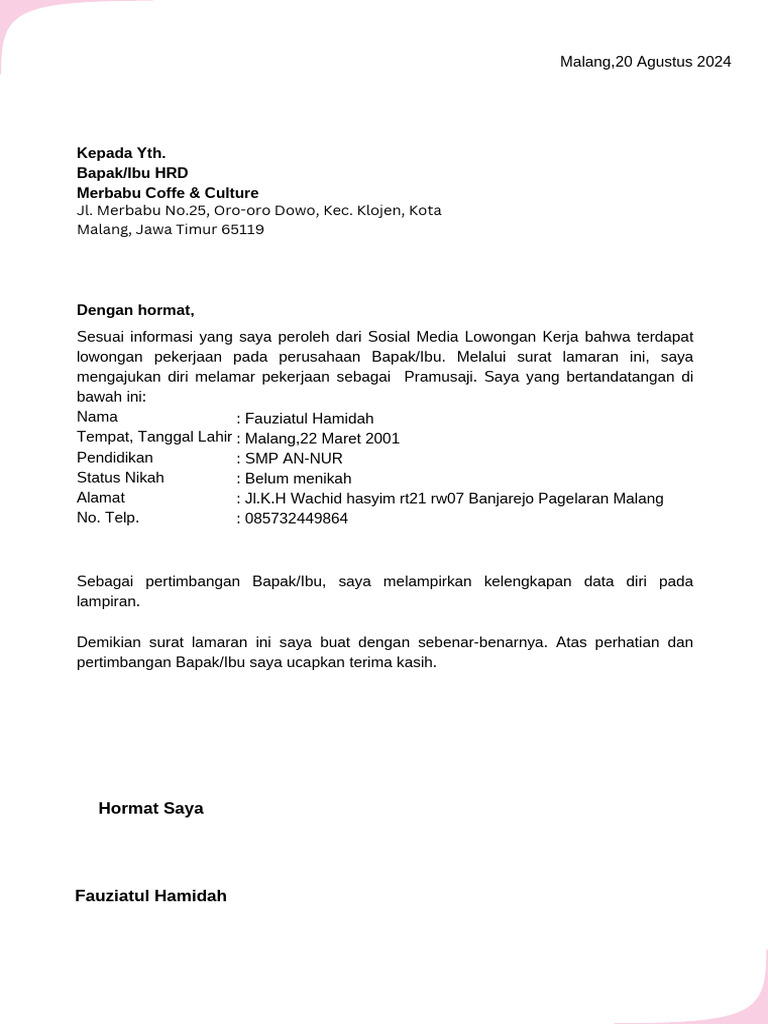 Salinan Dari Modern Minimalis Surat Permohonan Lamaran Kerja ... Salinan Dari Modern Minimalis Surat Permohonan Lamaran Kerja ...