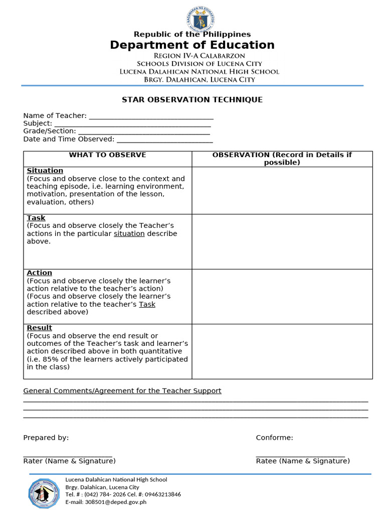 Edited STAR Observation Technique Blank | PDF