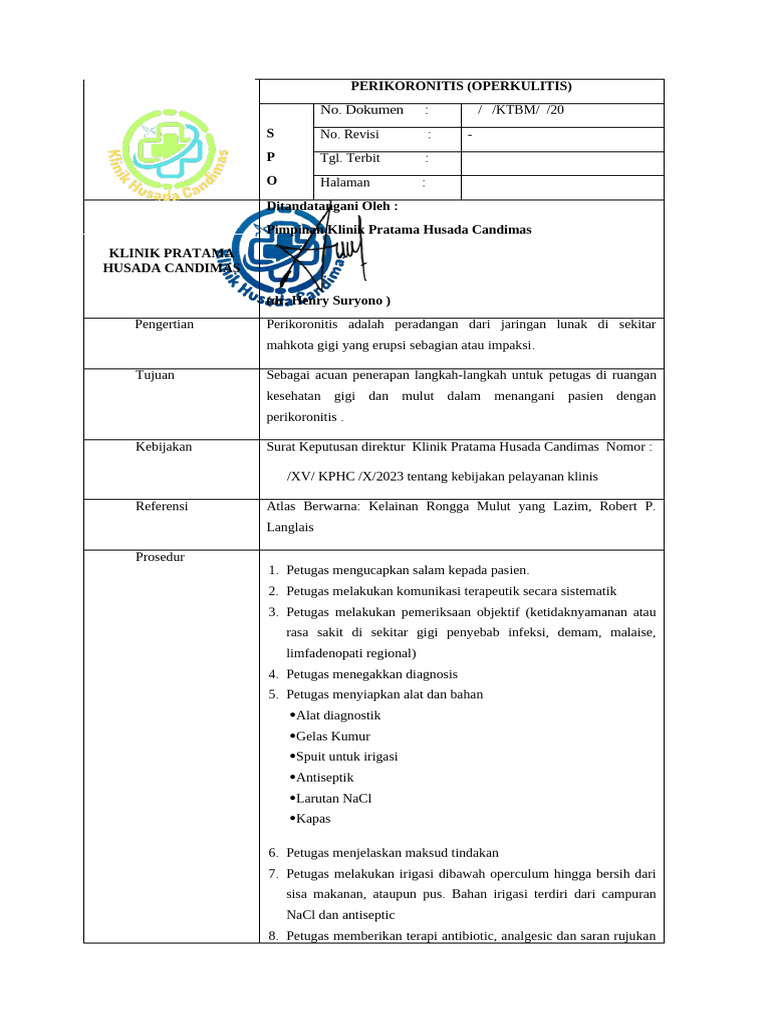 Spo Perikoronitis (Operkulitis) | PDF