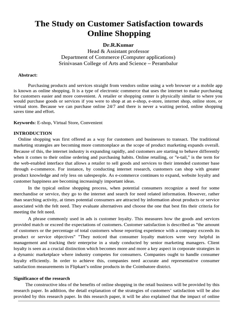 The Study On Customer Satisfaction Towards Online Shopping | PDF