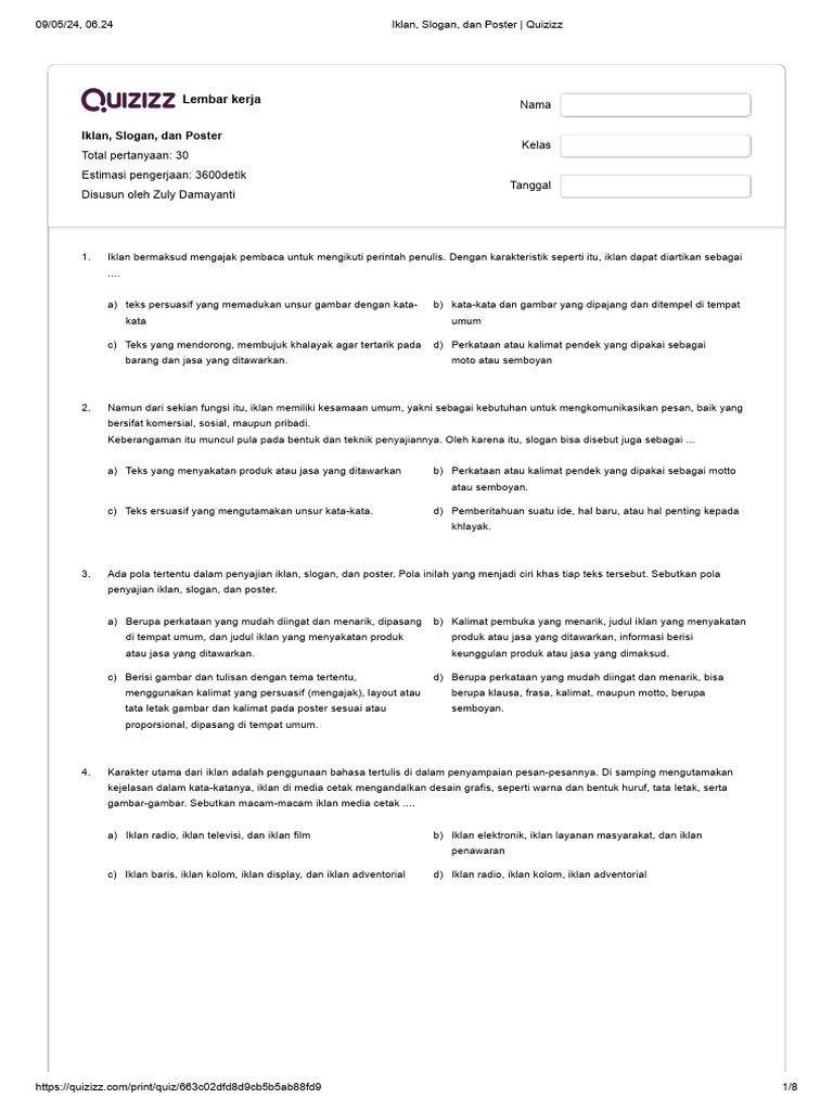 Latihan Soal Iklan 2 Dan Kunci Jawaban | PDF