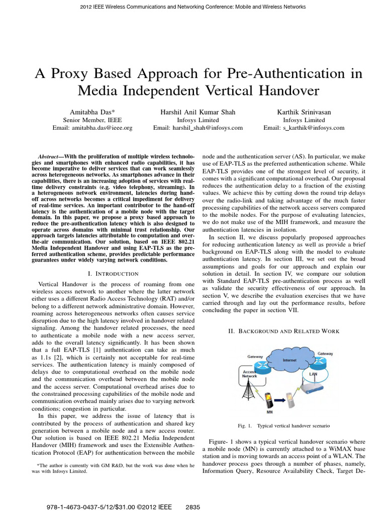 A Proxy Based Approach For Pre-Authentication in Media Independent Vertical Handover | PDF