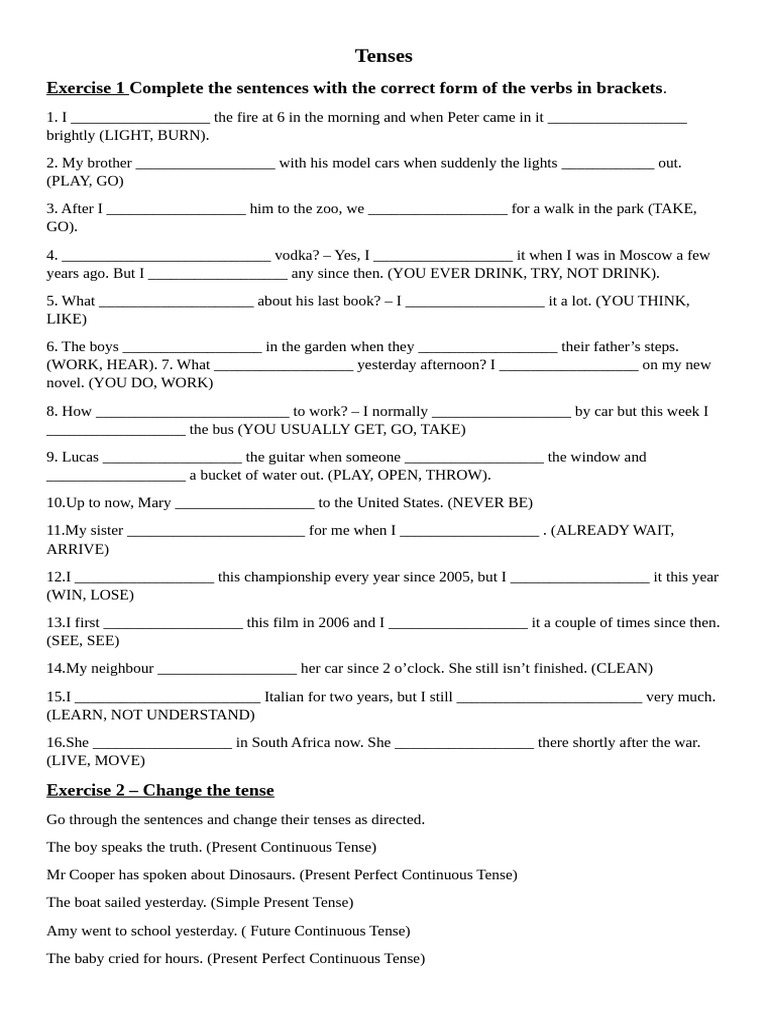 Tenses Worksheet | PDF