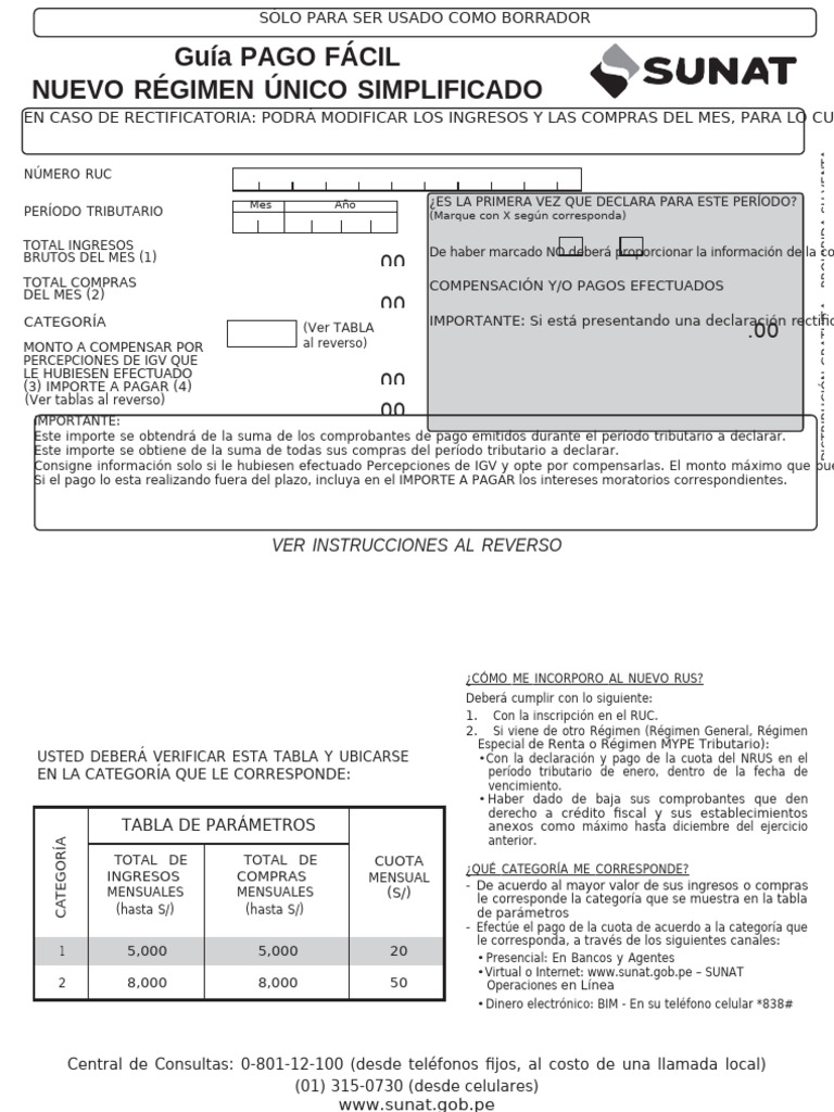 Guía Pago Fácil Nuevo RUS - F 1611 | PDF