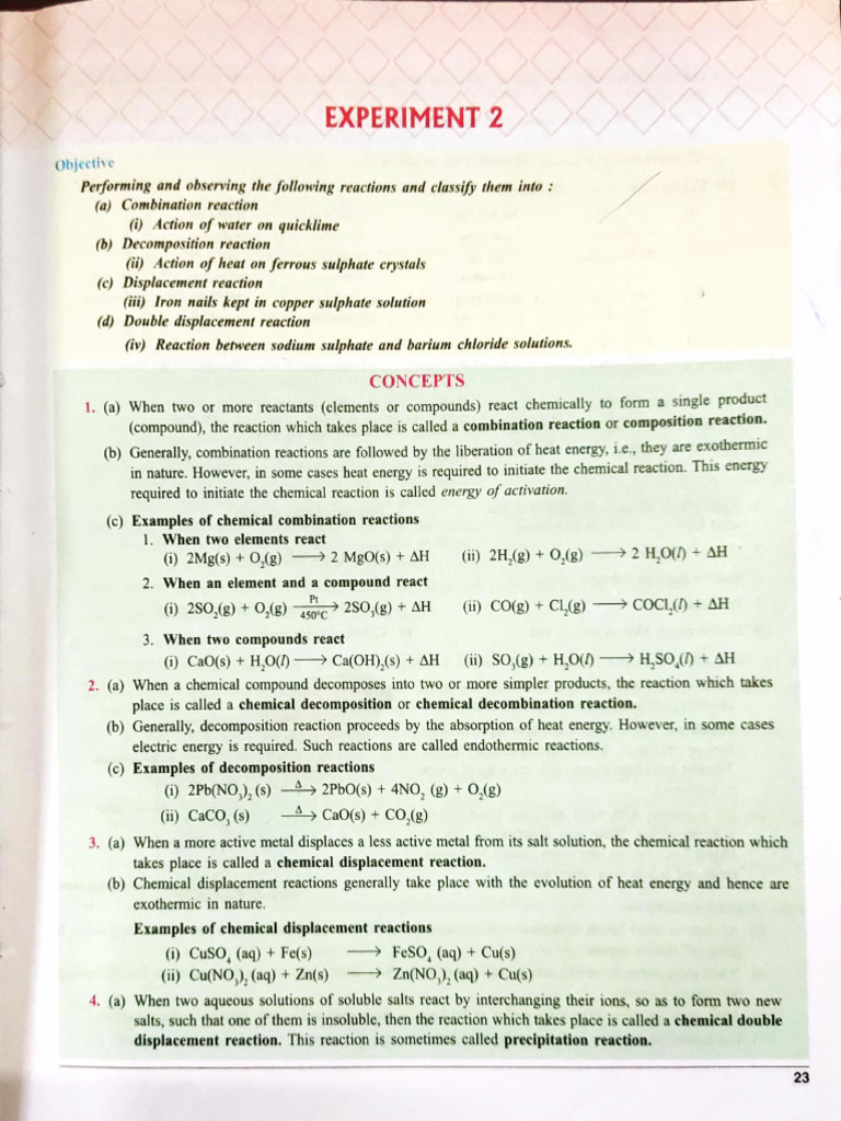 Chem Experiment 1 - Types of Reactions - Grade 10 | PDF