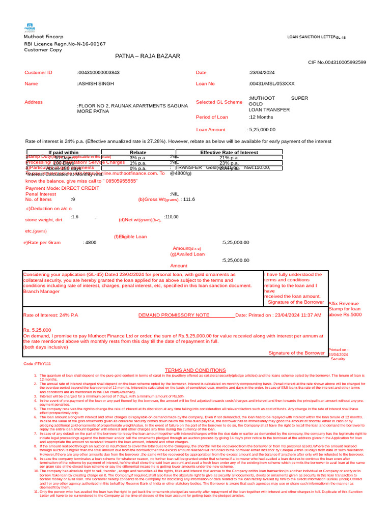 412445868 Pledge Receipt | PDF