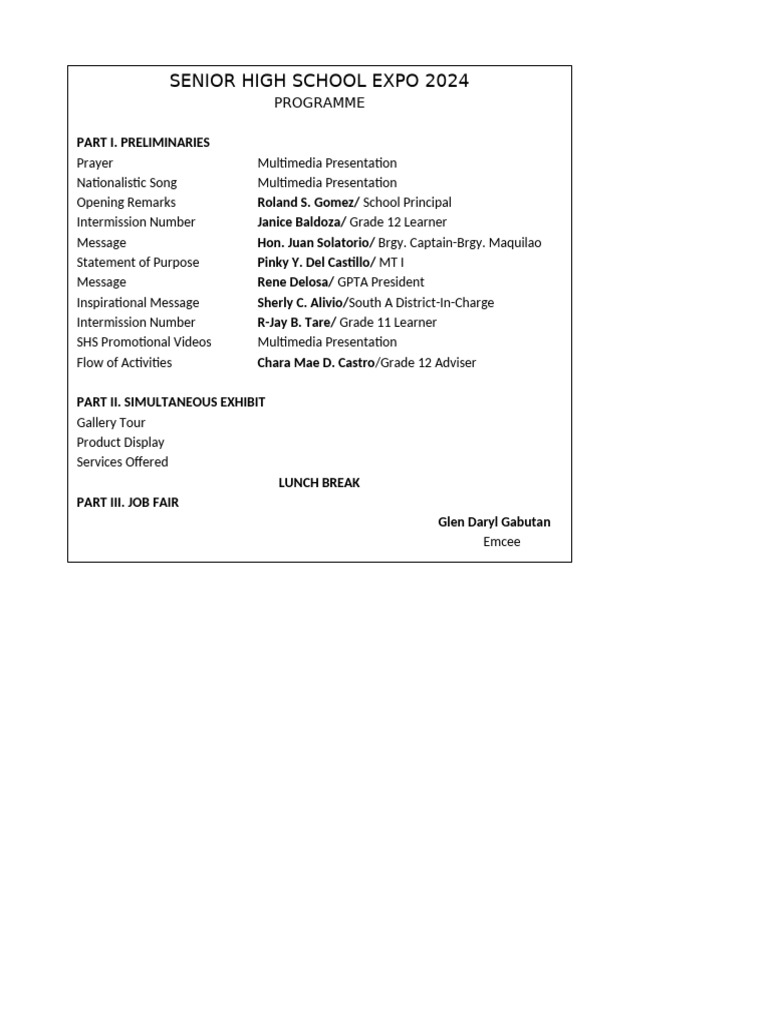 SHS Expo 2024 Program Overview | PDF