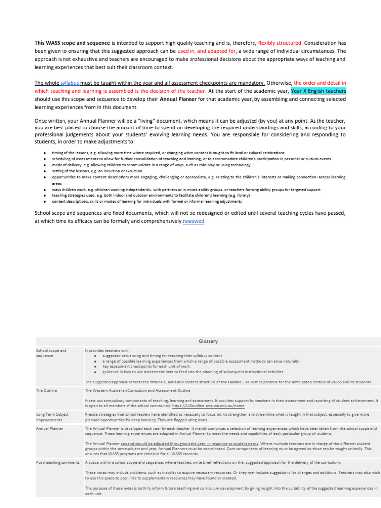 WASS English Teaching Scope & Sequence | PDF | Curriculum | Language ...