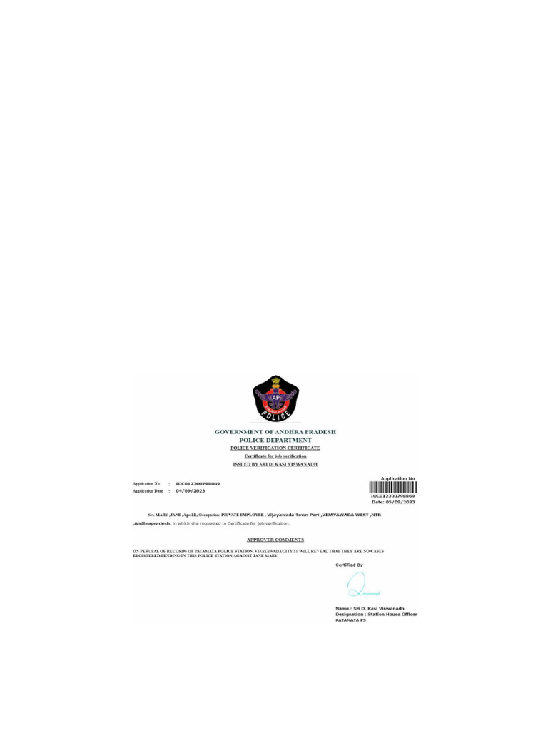 Police Verification Certificate | PDF