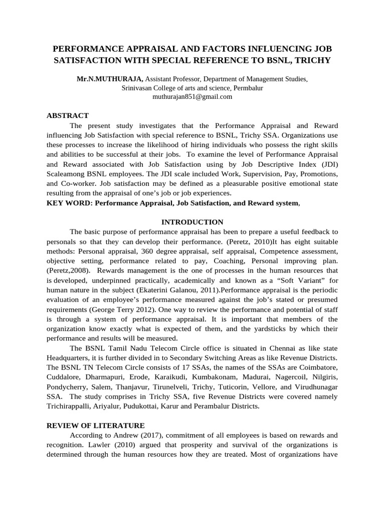 Performance Appraisal and Reward Influencing Job Satisfaction With ...