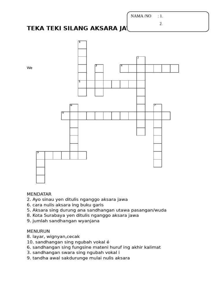 Teka Teki Silang Aksara Jawa | PDF