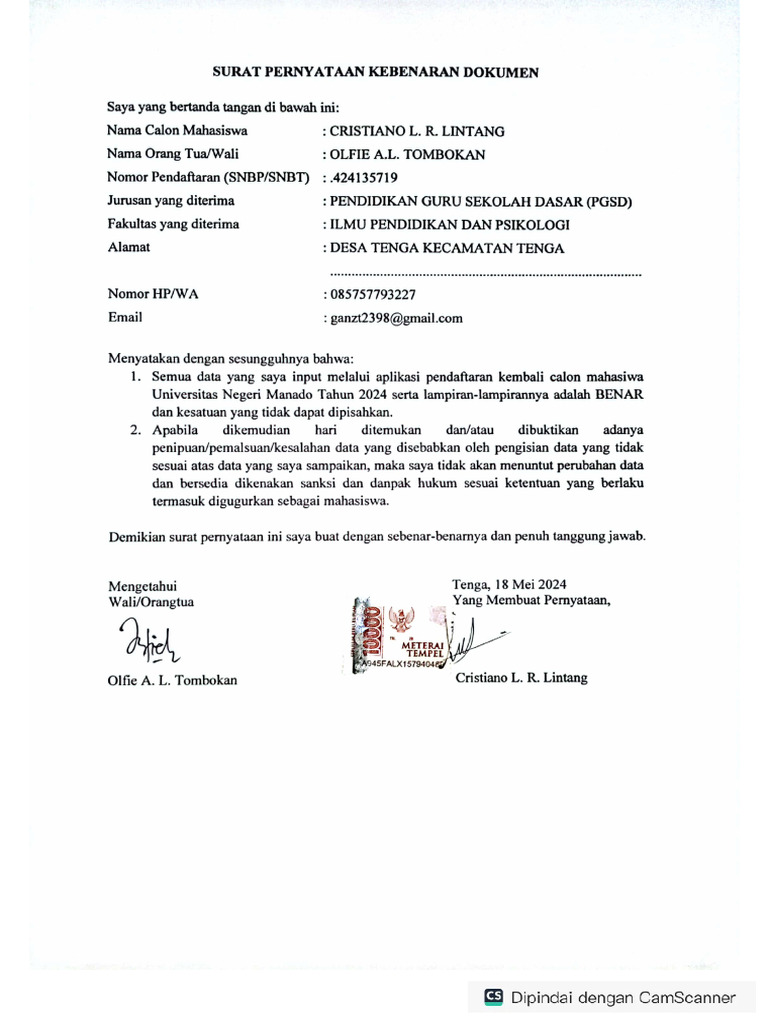 Surat Pernyataan SNBP | PDF