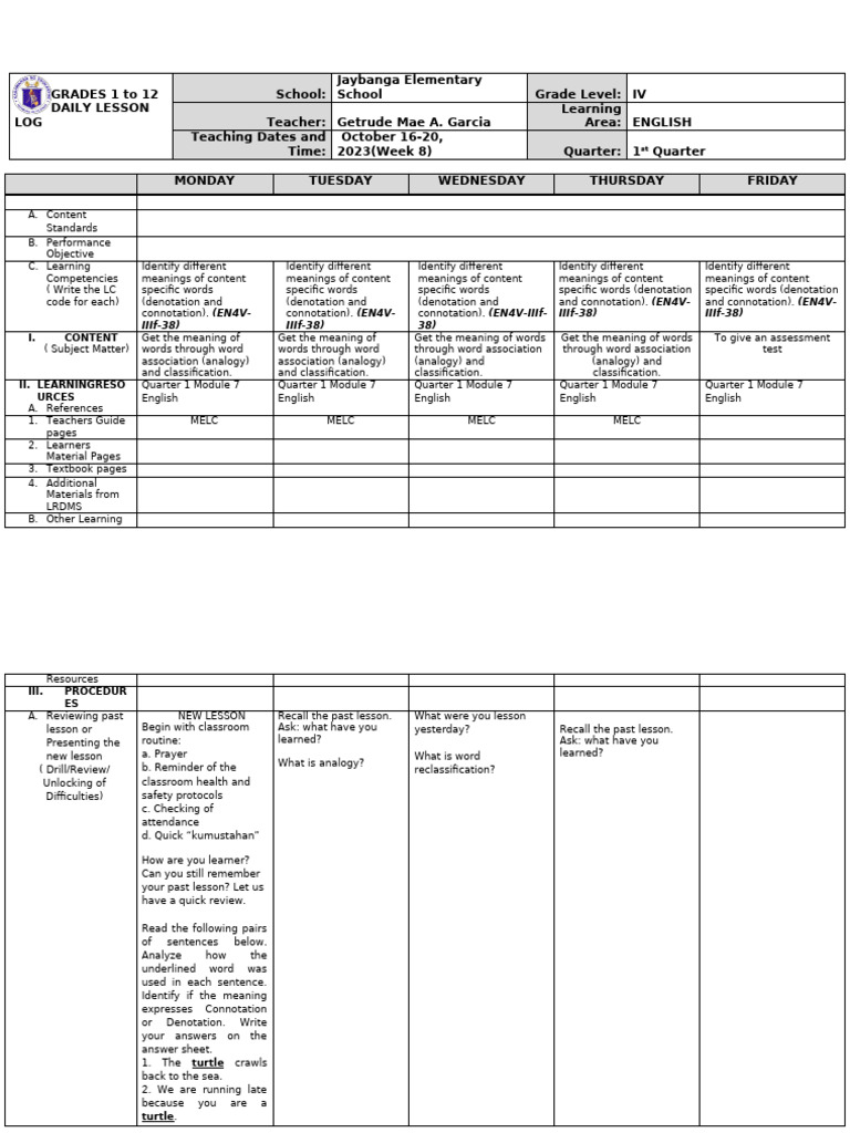 DLL - English 4 - Q1 - W8 | PDF