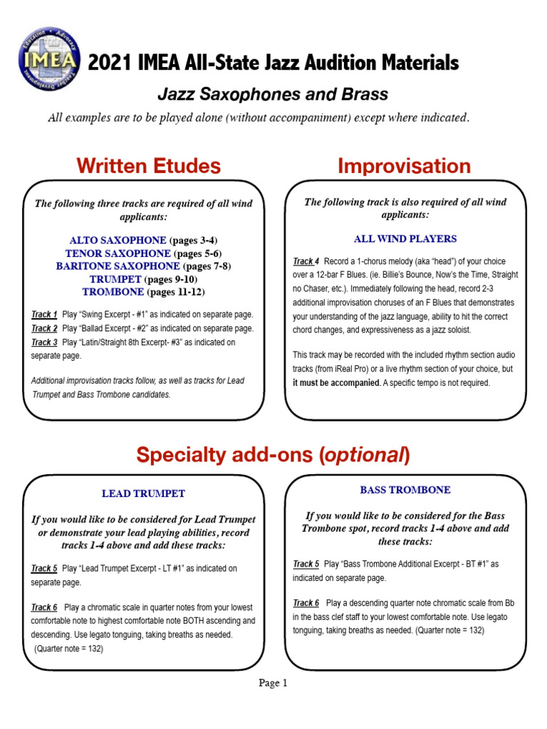 Jazz Band Audition | PDF