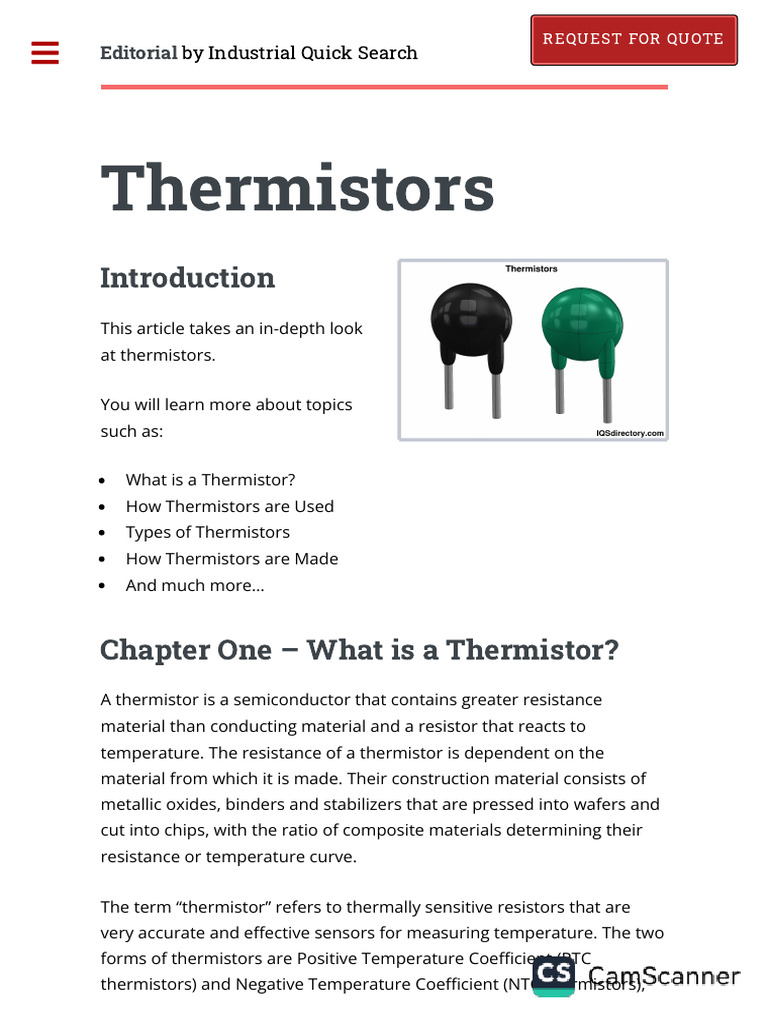 Thermistor - What Is It - How Does It Work - Types Of, Uses | PDF