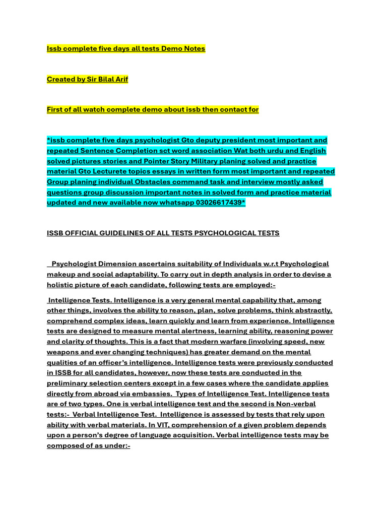 Issb Demo Complete Notes by Sir DR Bilal Arif | PDF