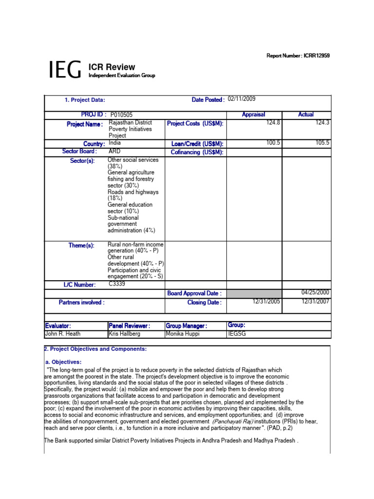 ICR Review: 1. Project Data | PDF