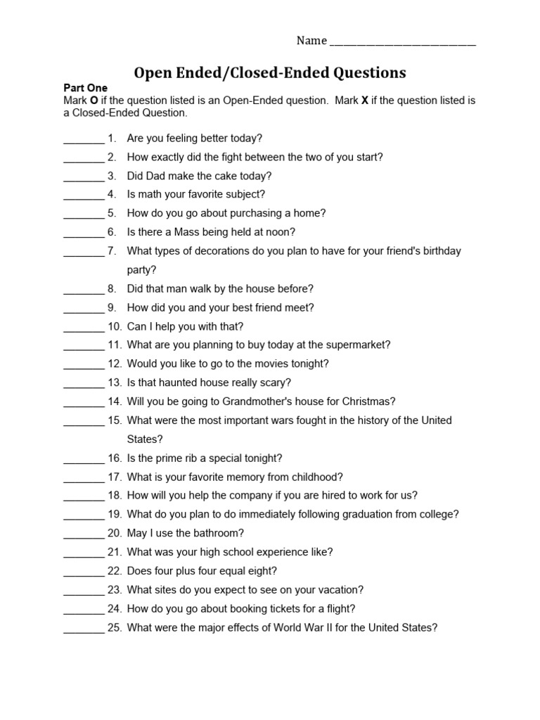 Open Ended Closed Ended Questions | PDF