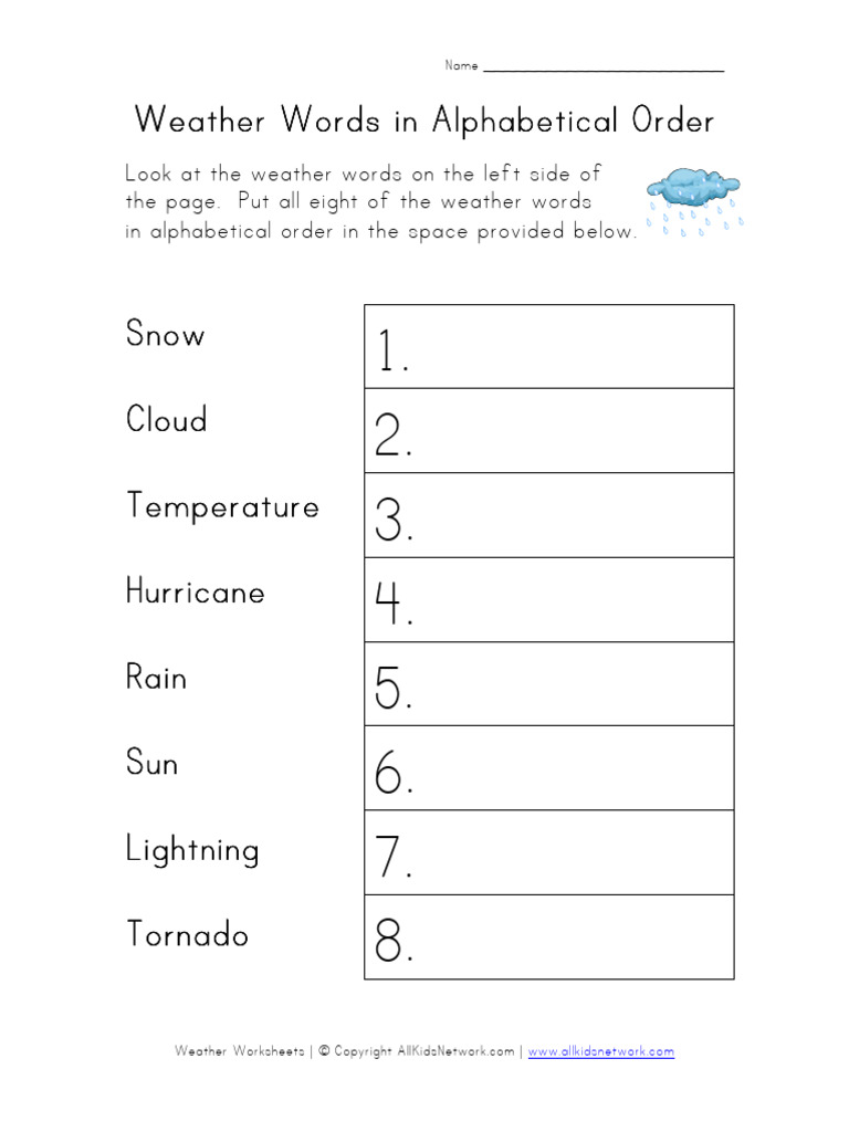 Weather Worksheet Alphabetical Order | PDF
