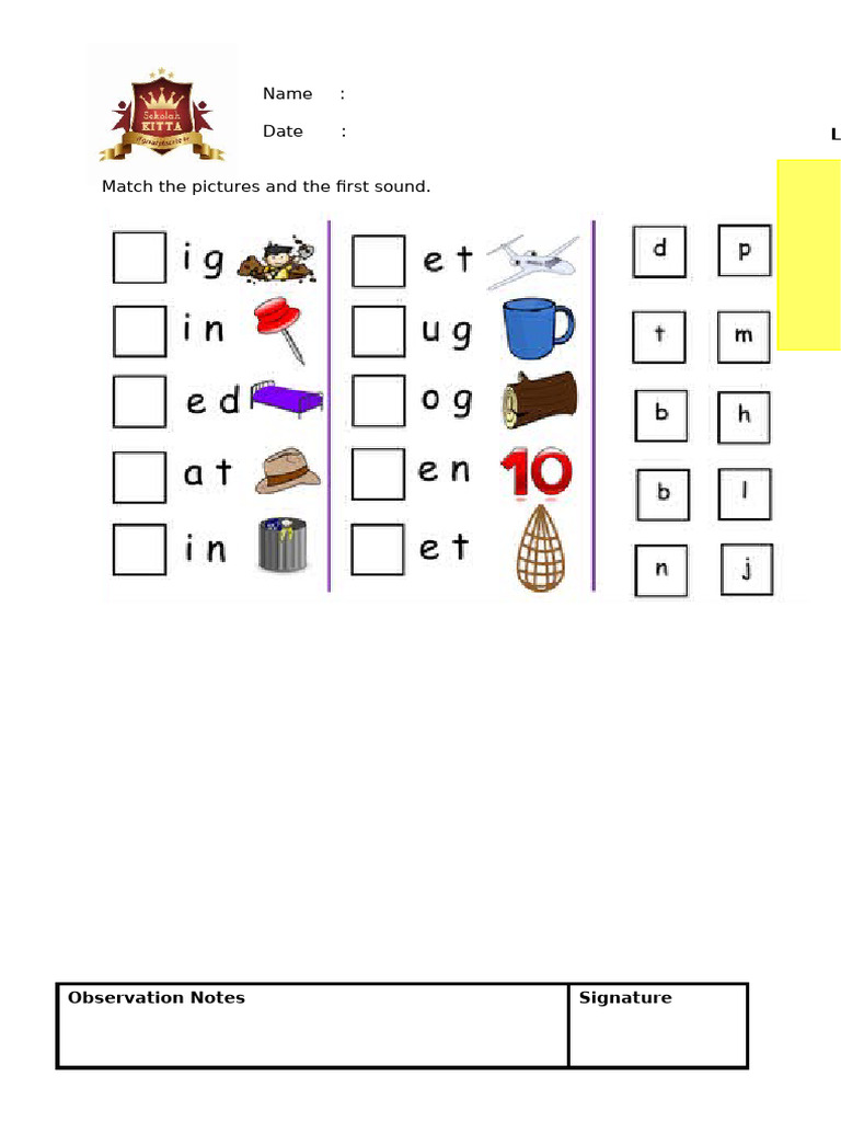 Language & Literacy 185 - First Sound Matching | PDF
