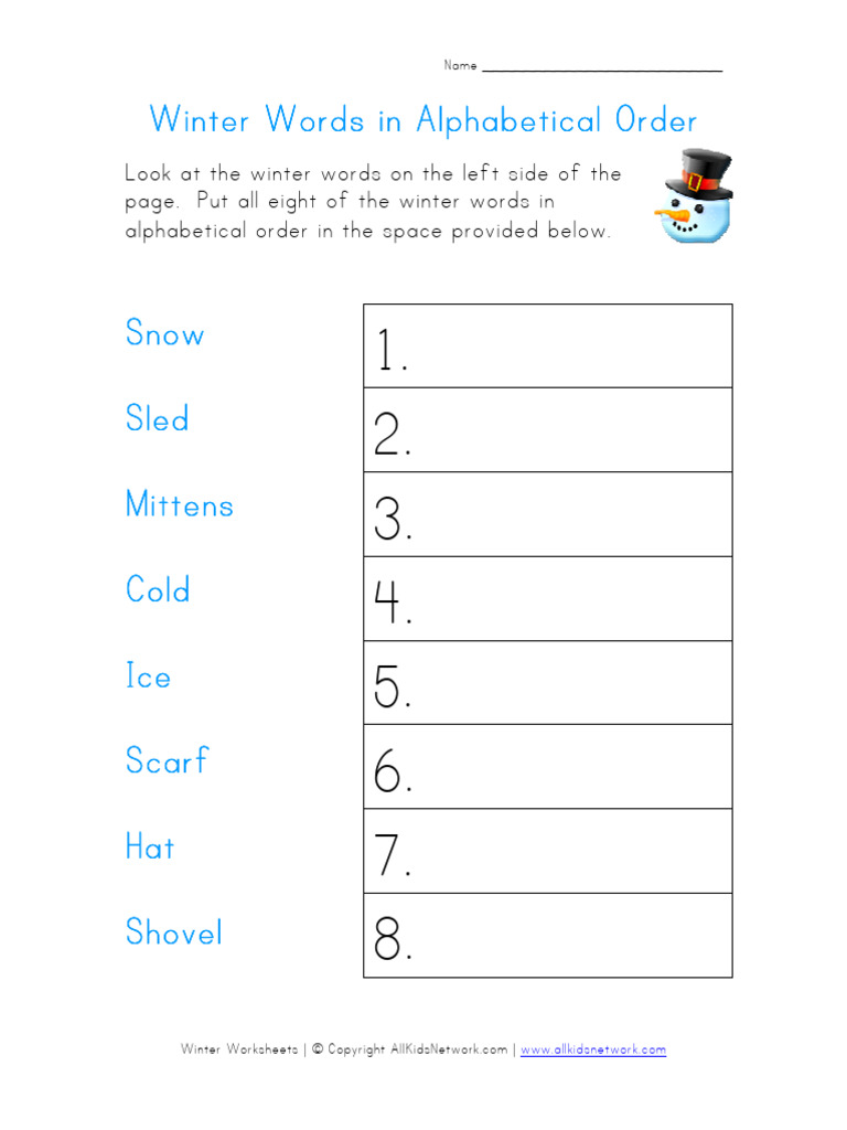 Winter Alphabetical Order | PDF