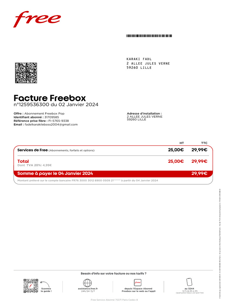 Facture Free 202401 31709585 1259536300 | PDF