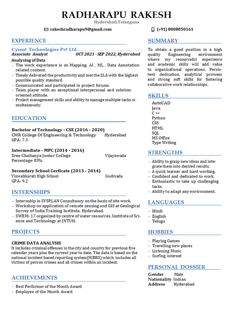 Radharapu Rakesh: Experience | PDF