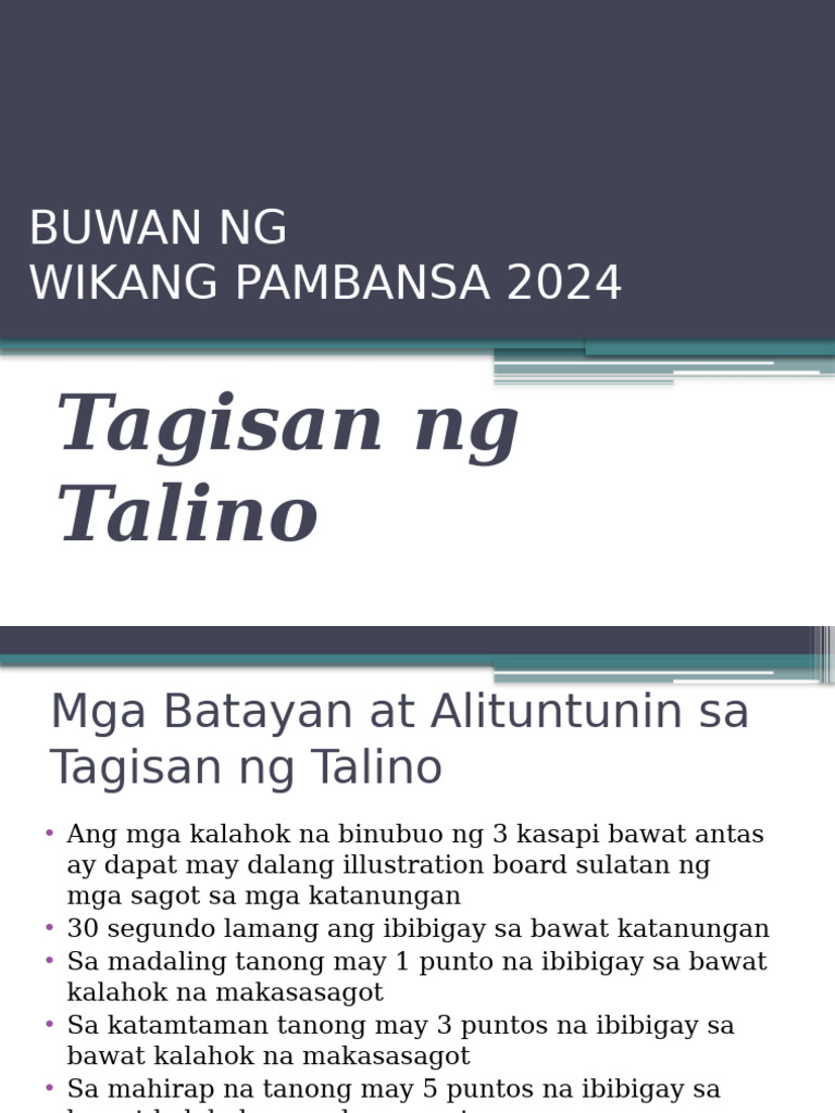 Buwan NG Wika Quiz Bee Tagisan NG Talino | PDF