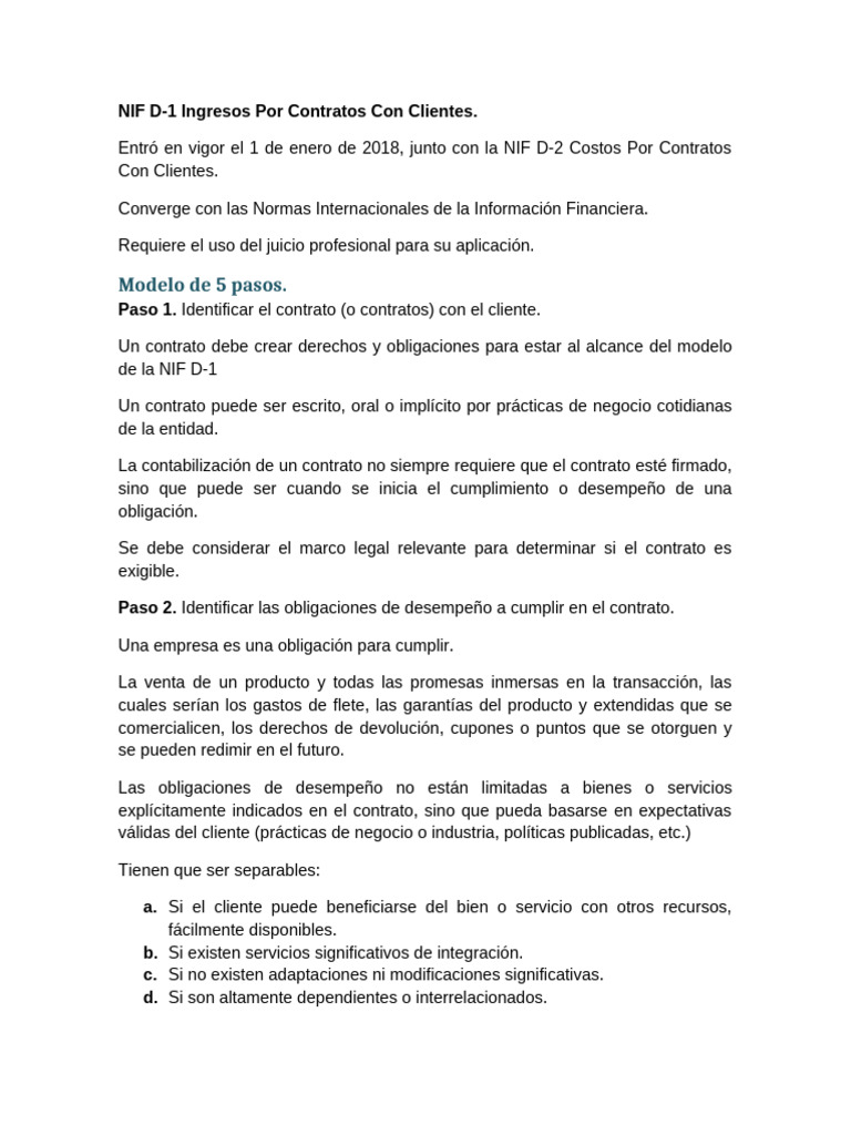 NIF D-1 Ingresos Por Contratos A Clientes | PDF