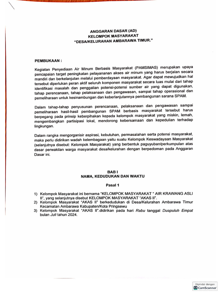 Anggaran Dasar Pokmas | PDF