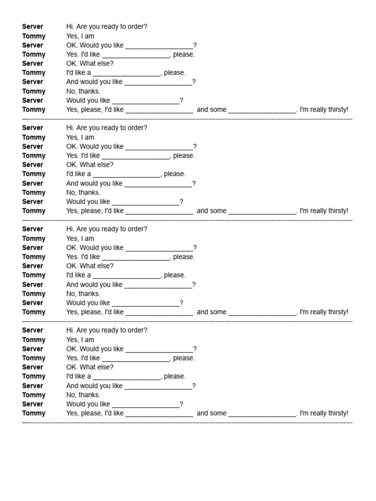 Restaurant Ordering Dialogue Example | PDF