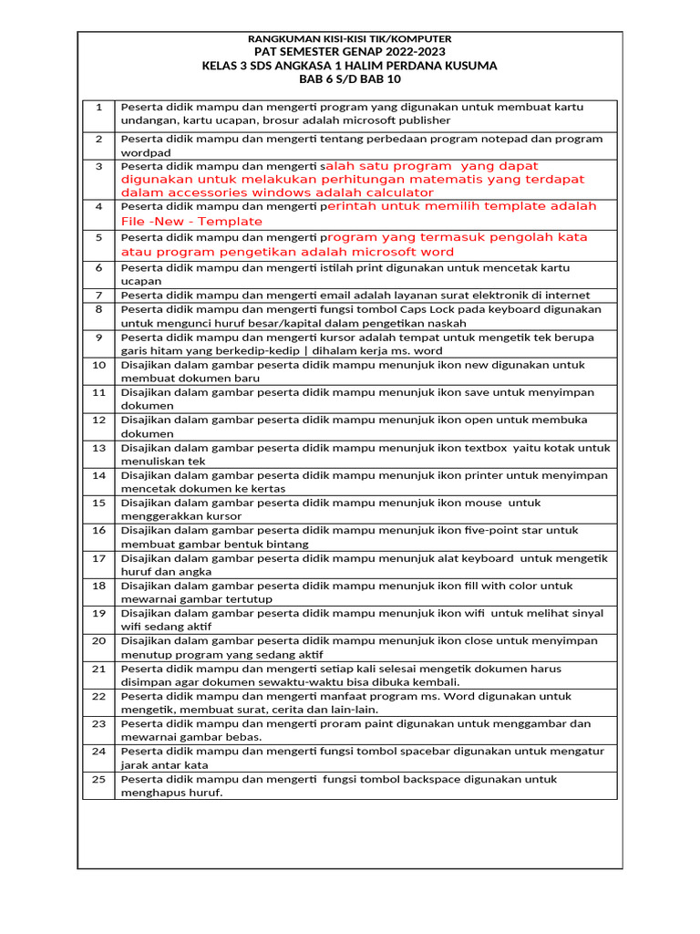 TIK KLS3 - RANGKUMAN KISI-KISI PAT GENAP 2024-Edit | PDF