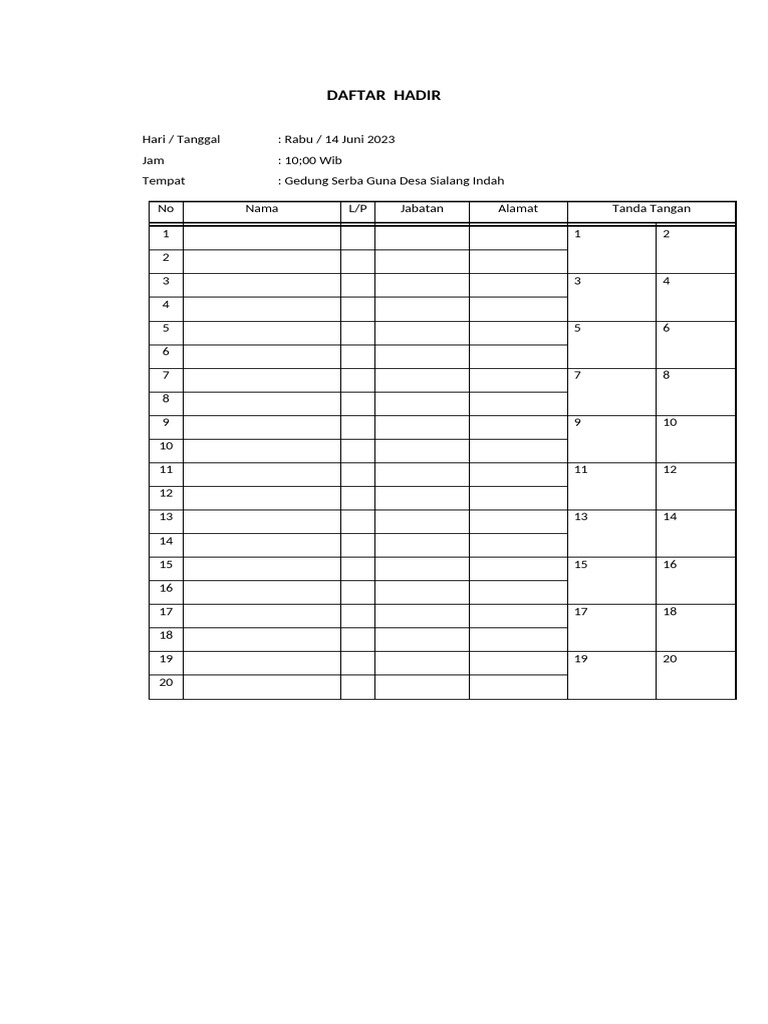 DAFTAR HADIR BIMTEK | PDF