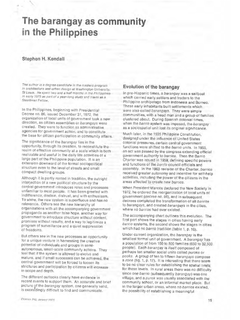 The Barrangay As Community in The Philippines EKISTICS 242 Jan76 PDF | PDF
