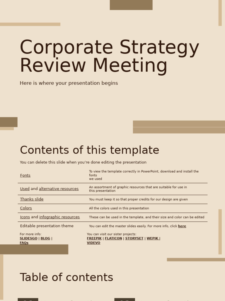 Corporate Strategy Review Meeting by Slidesgo | PDF