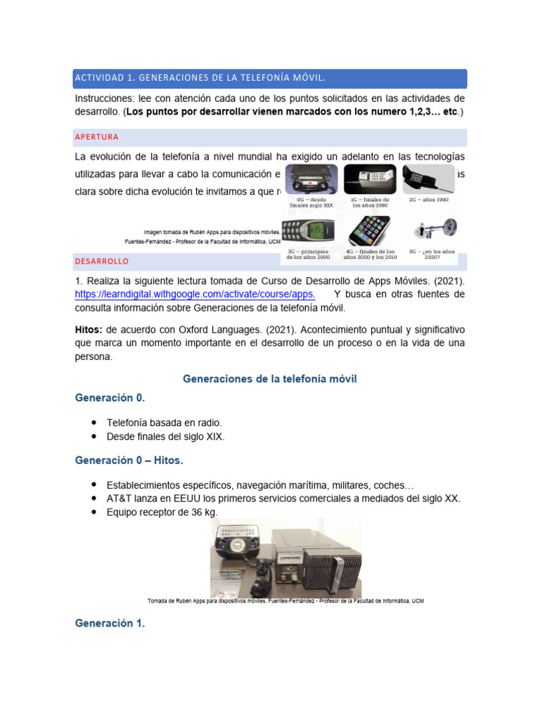 Actividad 1. Generaciones de La Telefonía Móvil. | PDF