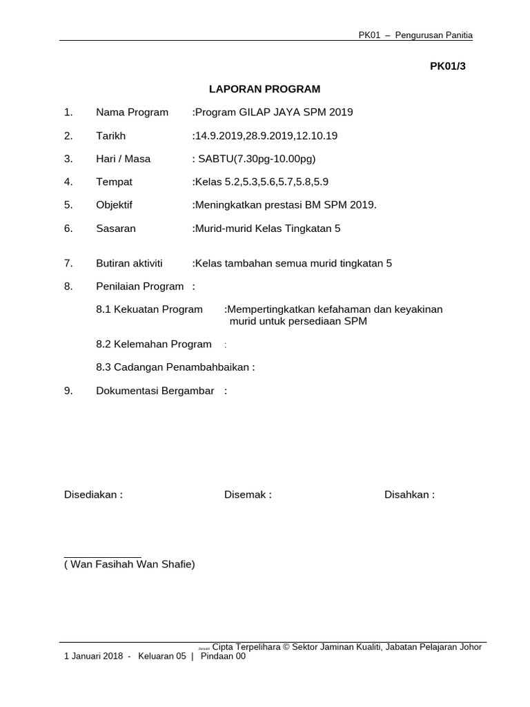 Laporan Gilap Jaya BM SPM 1 2019 | PDF