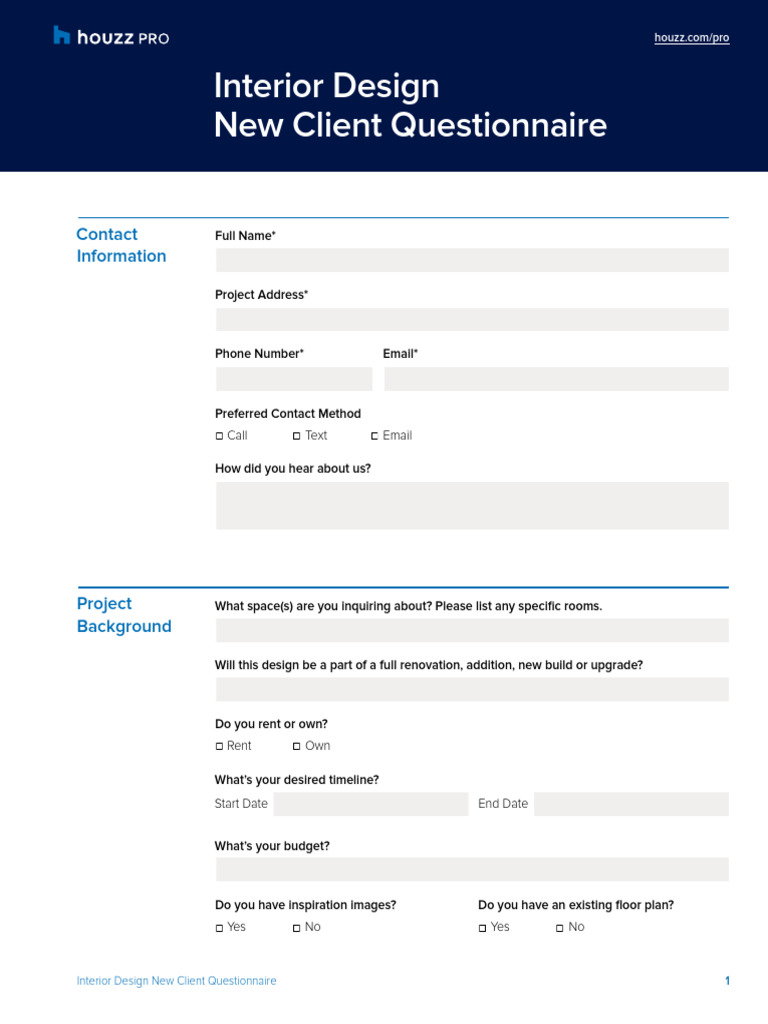 Interior Design Client Questionnaire | PDF