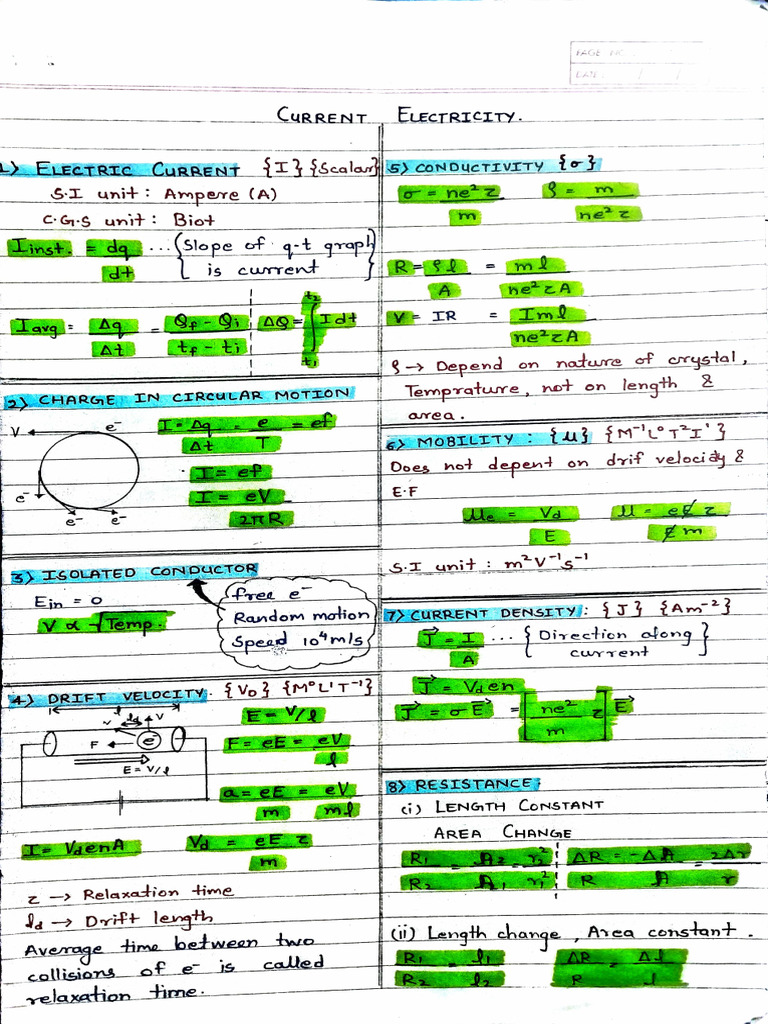 Current Electricity (Formula Sheet) 19-Apr-2024 | PDF