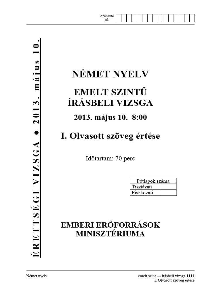Emeltszintu Nemet Feladatsor 2013 | PDF