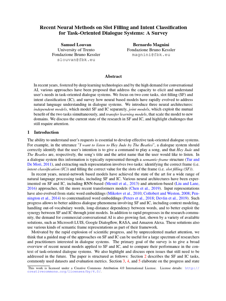 Recent Neural Methods On Slot Filling and Intent Classification For Task-Oriented Dialogue ...