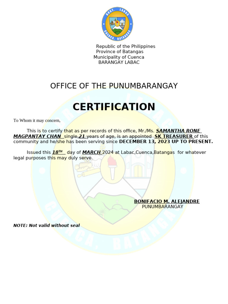 Certificate of Functionaries | PDF