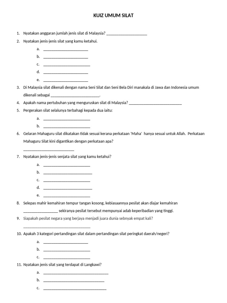 Kuiz Umum Silat | PDF