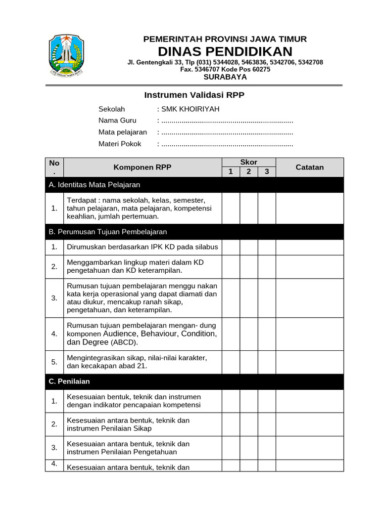 Lampiran 1 Instrumen Validasi RPP | PDF