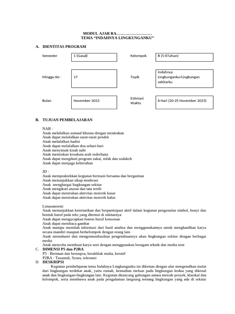 Contoh Modul Ajar B Tema 4 Sub Tema 5 | PDF